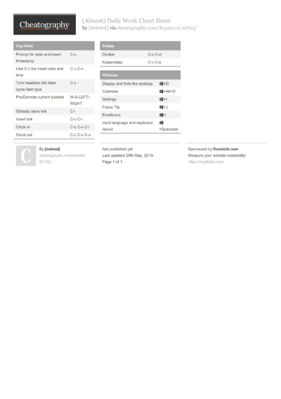7 Org-mode Cheat Sheets - Cheatography.com: Cheat Sheets For Every Occasion
