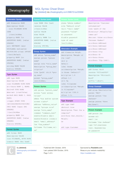 34 Syntax Cheat Sheets - Cheatography.com: Cheat Sheets For Every Occasion 34 Syntax Cheat Sheets - Cheatography.com: Cheat Sheets For Every Occasion