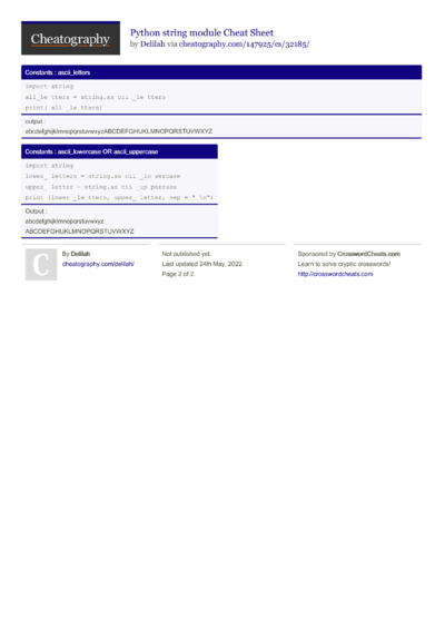 27 String Cheat Sheets - Cheatography.com: Cheat Sheets For Every Occasion