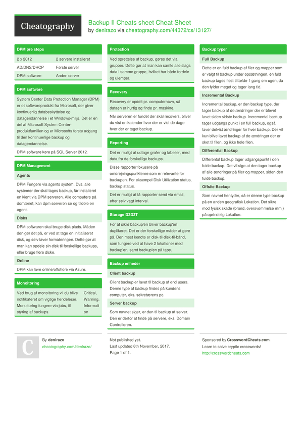 Backup II Cheats sheet Cheat Sheet by denirazo - Download free from ...