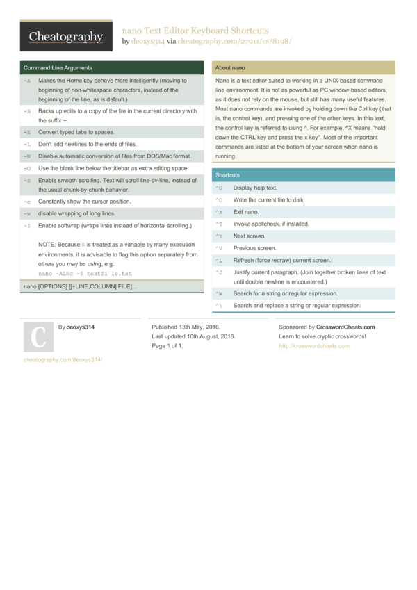 Nano Text Editor Keyboard Shortcuts By Deoxys314 Download Free From