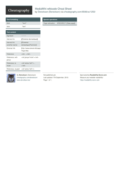 2 Mediawiki Cheat Sheets - Cheatography.com: Cheat Sheets For Every Occasion