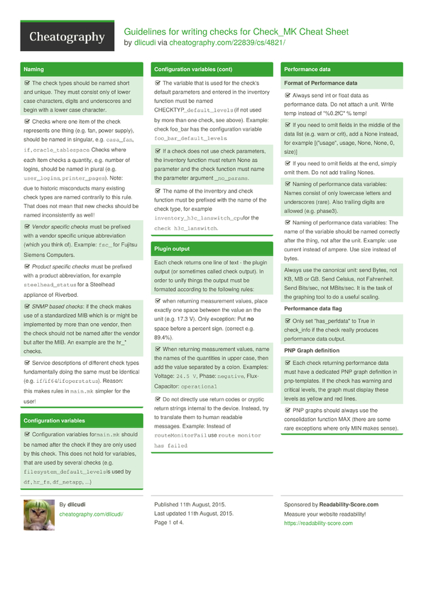 Guidelines for writing checks for Check_MK Cheat Sheet by dlicudi ...