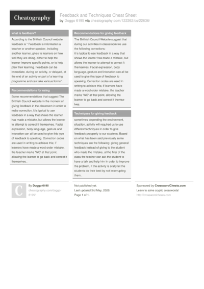 24 Feedback Cheat Sheets - Cheatography.com: Cheat Sheets For Every ...