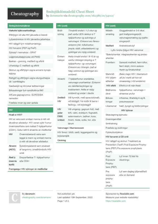 Smitsjúkdómadeild Cheat Sheet by doramarin - Download free from ...