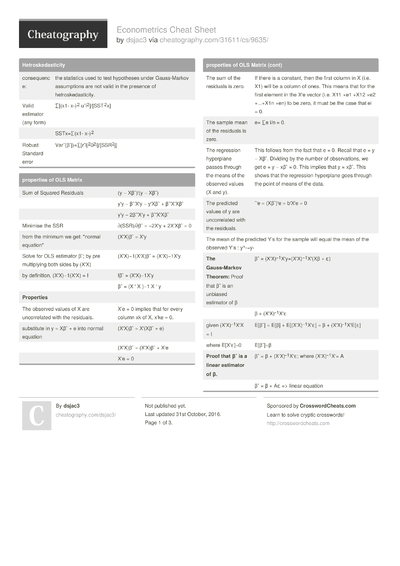 3 Econometrics Cheat Sheets Cheat Sheets For Every