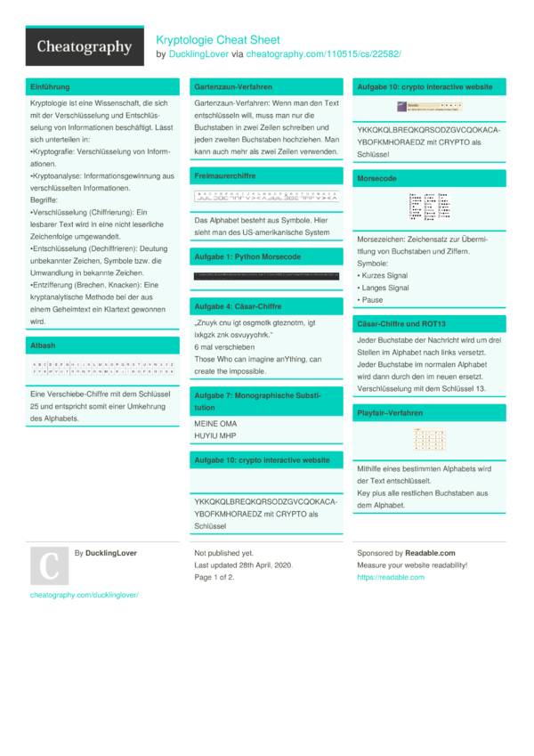 Kryptologie Cheat Sheet by DucklingLover - Download free from ...