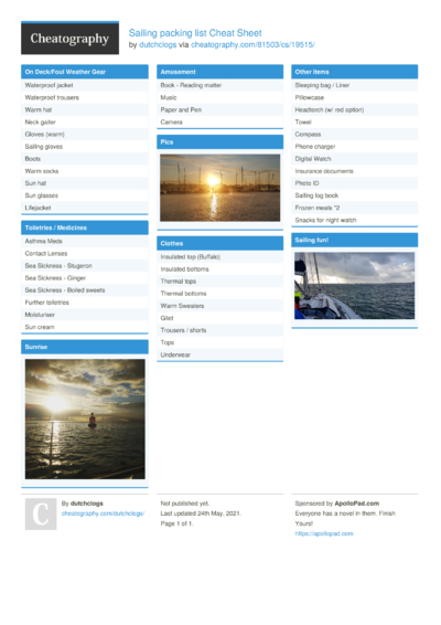 6 Sailing Cheat Sheets - Cheatography.com: Cheat Sheets For Every Occasion