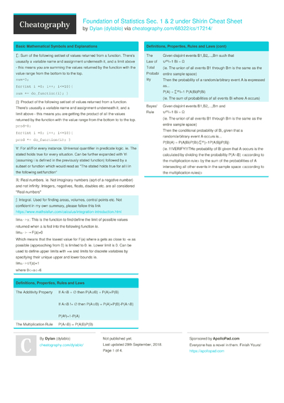 38 Statistics Cheat Sheets - Cheatography.com: Cheat Sheets For Every Occasion