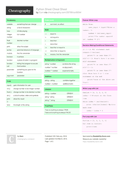 766 Python Cheat Sheets - Cheatography.com: Cheat Sheets For Every Occasion