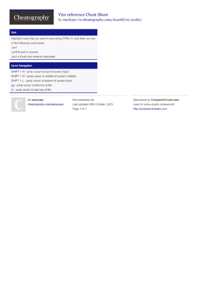200 Vim Cheat Sheets - Cheatography.com: Cheat Sheets For Every Occasion