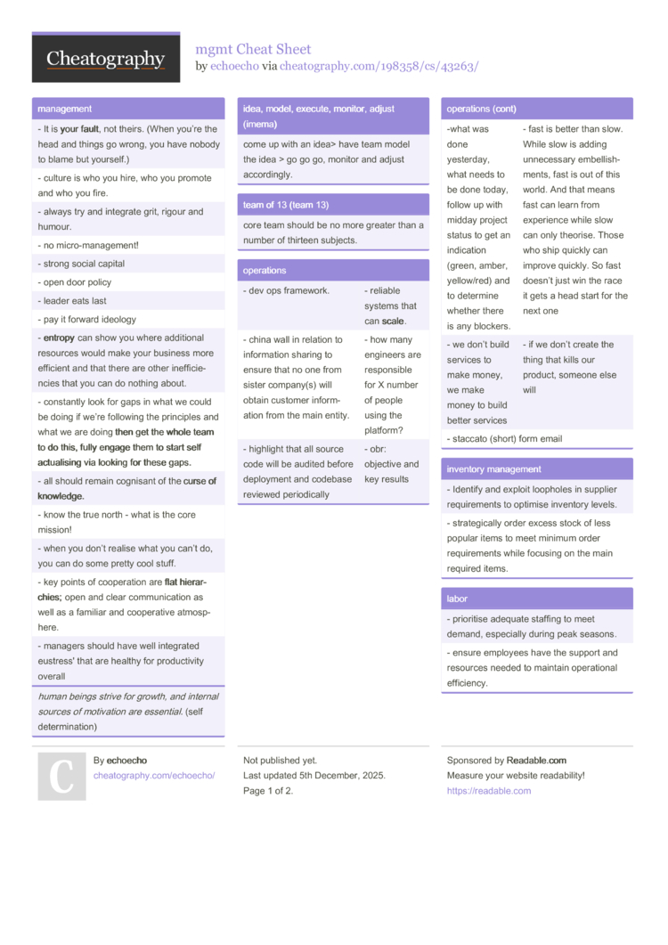 mgmt Cheat Sheet by echoecho - Download free from Cheatography ...