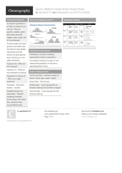 49 Statistics Cheat Sheets - Cheatography.com: Cheat Sheets For Every Occasion