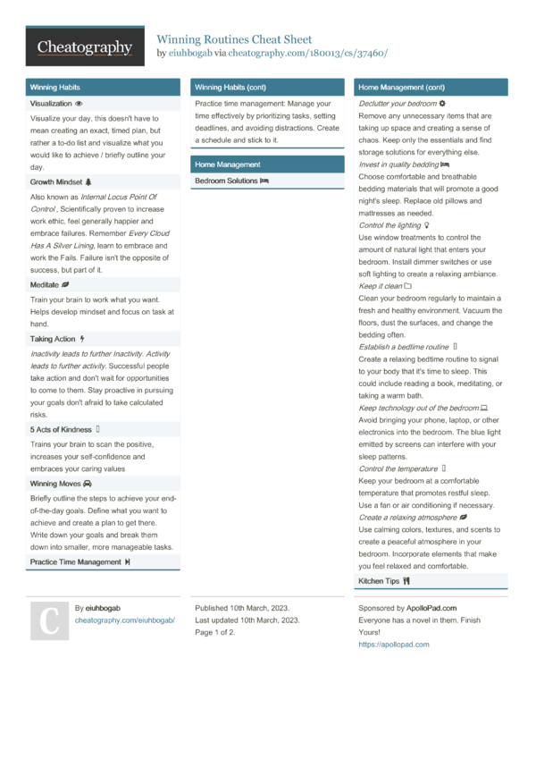 Winning Routines Cheat Sheet by eiuhbogab - Download free from ...