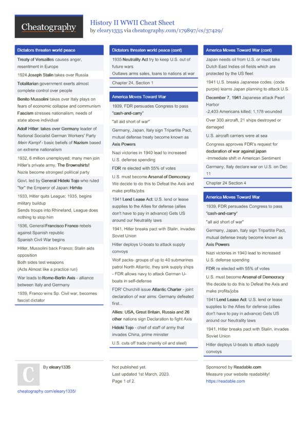 History II WWII Cheat Sheet by eleary1335 - Download free from ...