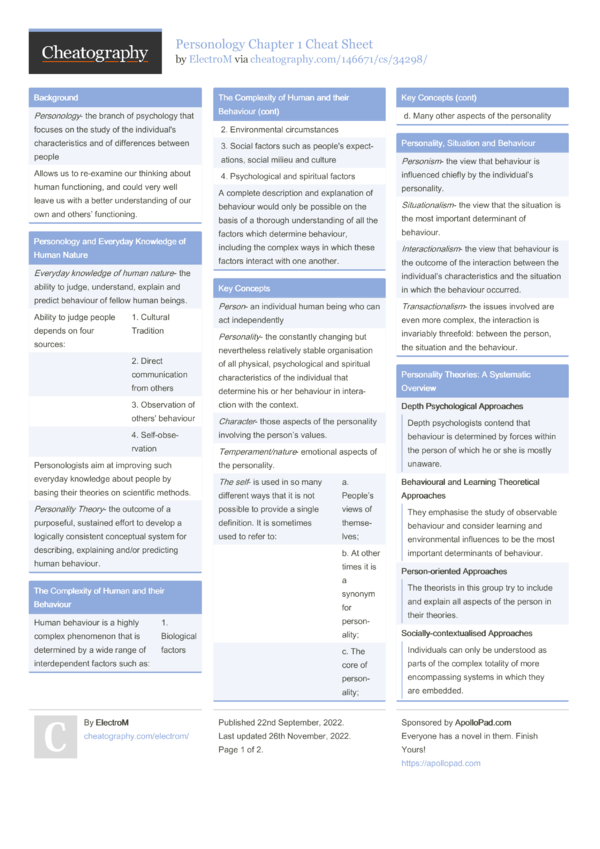Personology Chapter 1 Cheat Sheet by ElectroM - Download free from ...