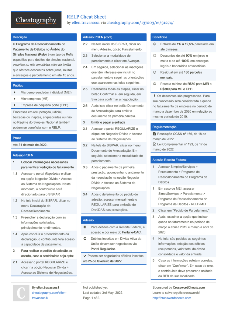 RELP Cheat Sheet by ellen.travassos1 - Download free from Cheatography ...