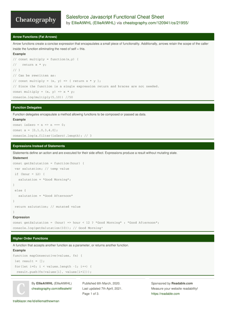 Salesforce Javascript Functional Cheat Sheet by EllieAtWHL - Download ... Salesforce Javascript Functional Cheat Sheet by EllieAtWHL - Download ...