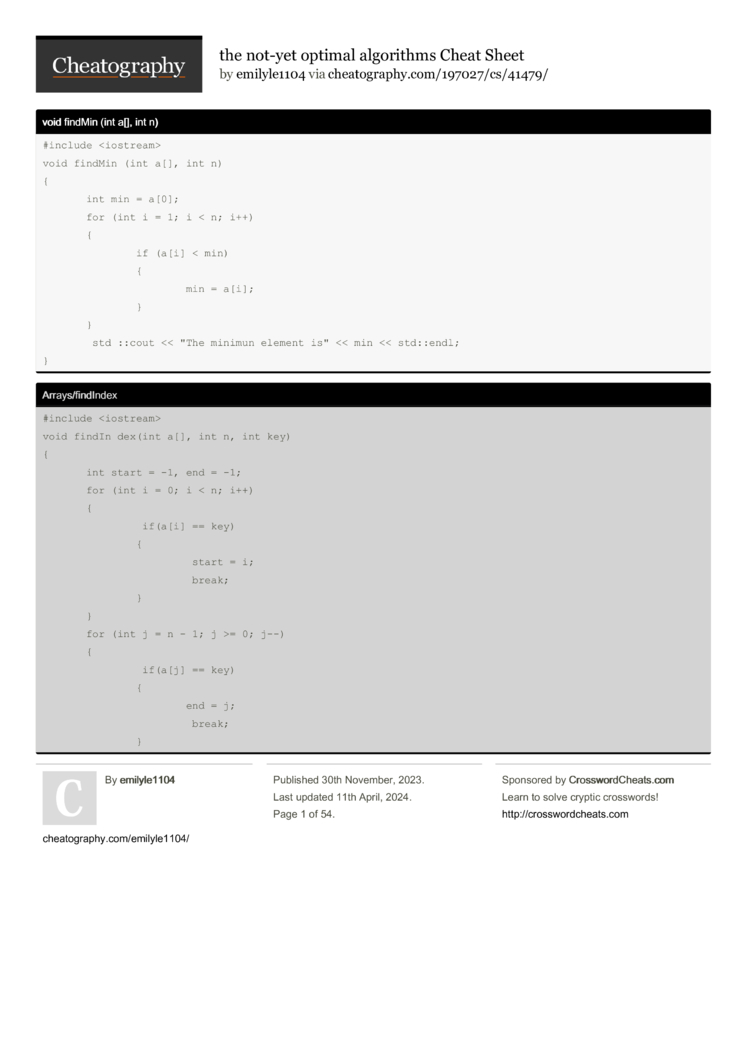 the not-yet optimal algorithms Cheat Sheet by emilyle1104 - Download free from Cheatography ...