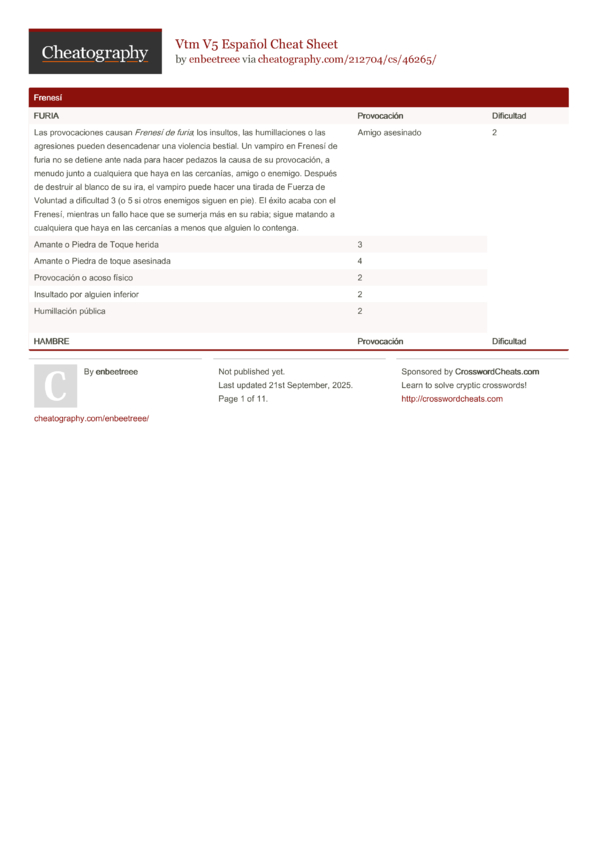Vtm V5 Español Cheat Sheet by enbeetreee - Download free from Cheatography - Cheatography.com ...