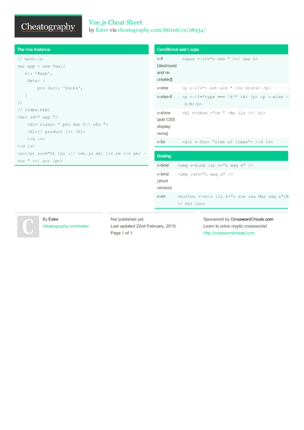 Vue.js Cheat Sheet by Ester - Download free from Cheatography ...