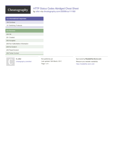 16 HTTP Cheat Sheets - Cheatography.com: Cheat Sheets For Every Occasion
