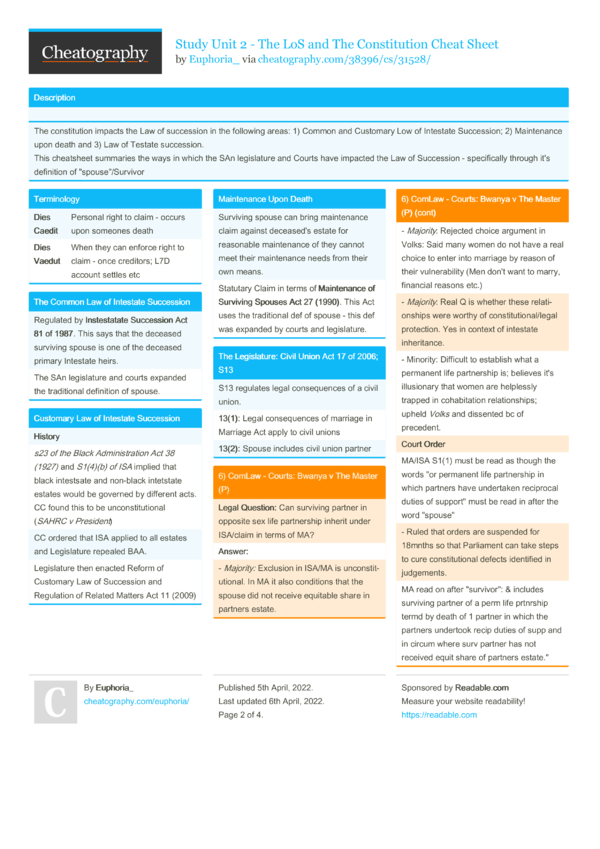 Study Unit 2 - The LoS and The Constitution Cheat Sheet by Euphoria ...