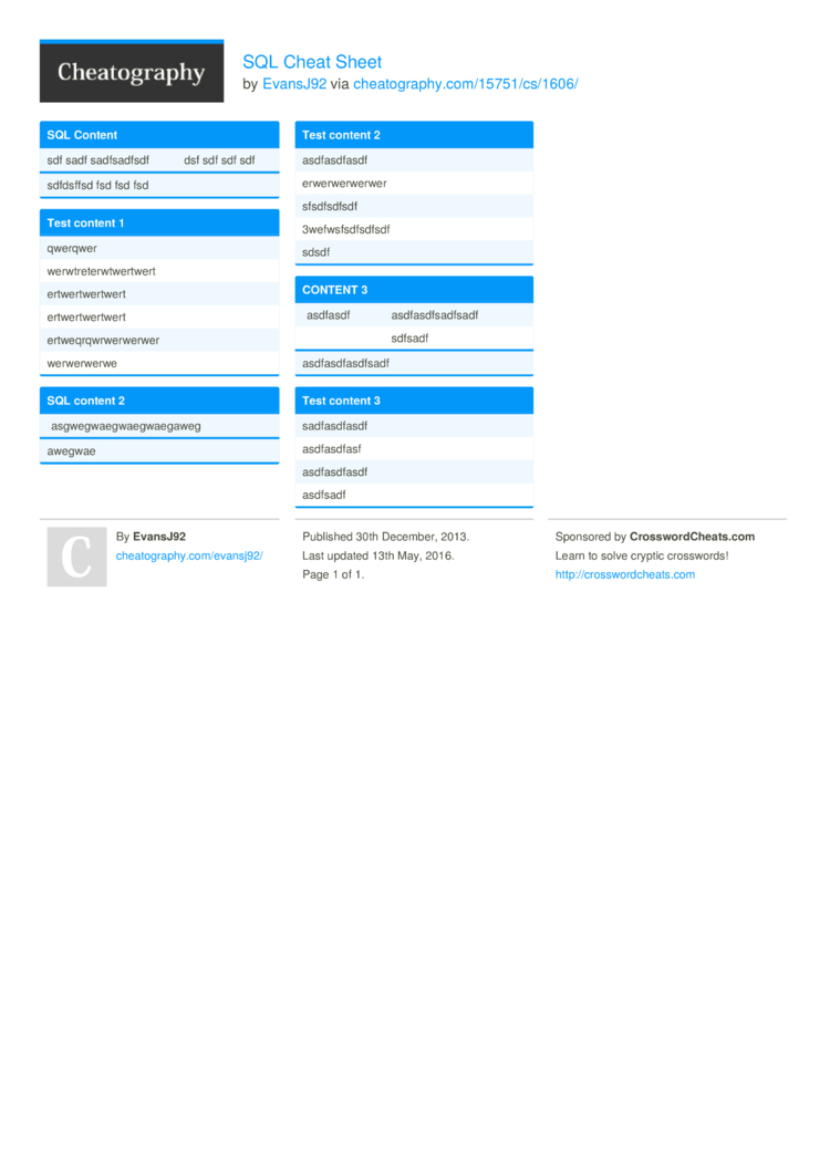 Sql Cheat Sheet By Evansj92 Download Free From Cheatography Cheat Sheets