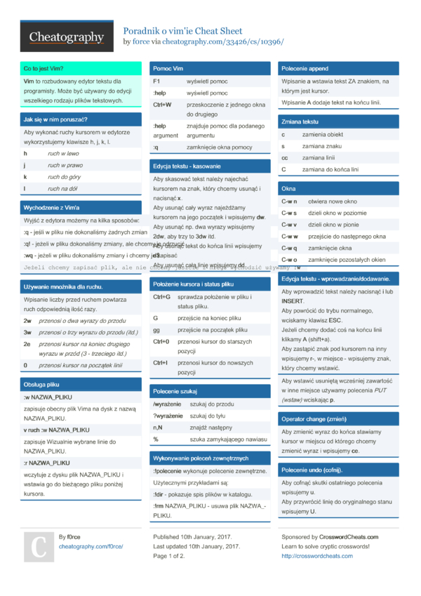Poradnik o vim'ie Cheat Sheet by f0rce - Download free from ... Poradnik o vim'ie Cheat Sheet by f0rce - Download free from ...