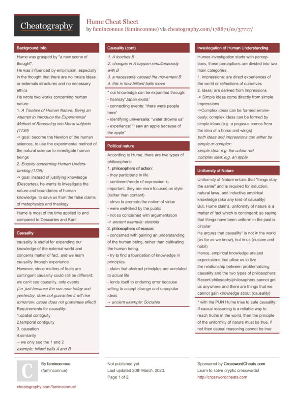 Hume Cheat Sheet by faminconnue - Download free from Cheatography ...