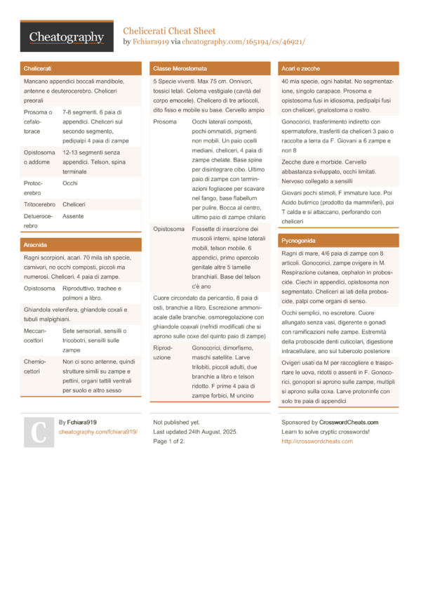 Chelicerati Cheat Sheet by Fchiara919 - Download free from Cheatography ...