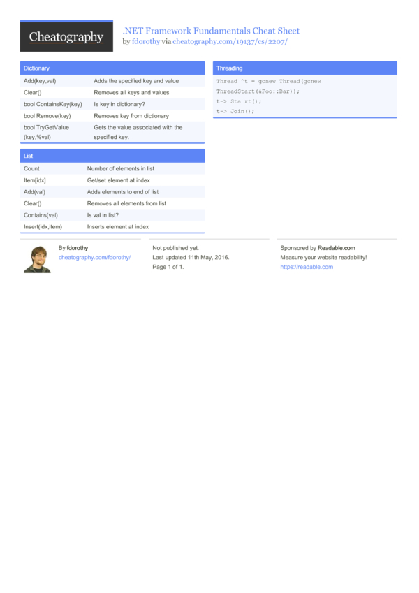 Net Framework Fundamentals Cheat Sheet By Fdorothy Download Free From Cheatography