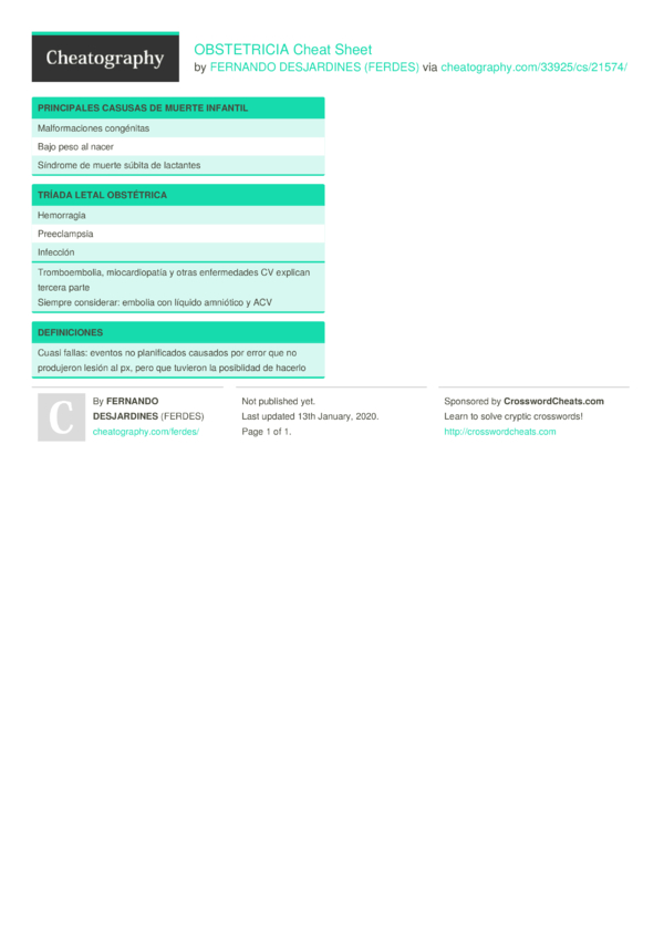 OBSTETRICIA Cheat Sheet by FERDES - Download free from Cheatography ...