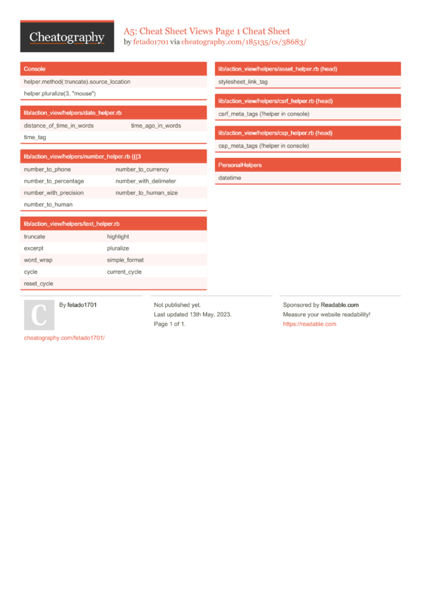A5: Cheat Sheet Views Page 1 Cheat Sheet by fetado1701 - Download free from Cheatography ...