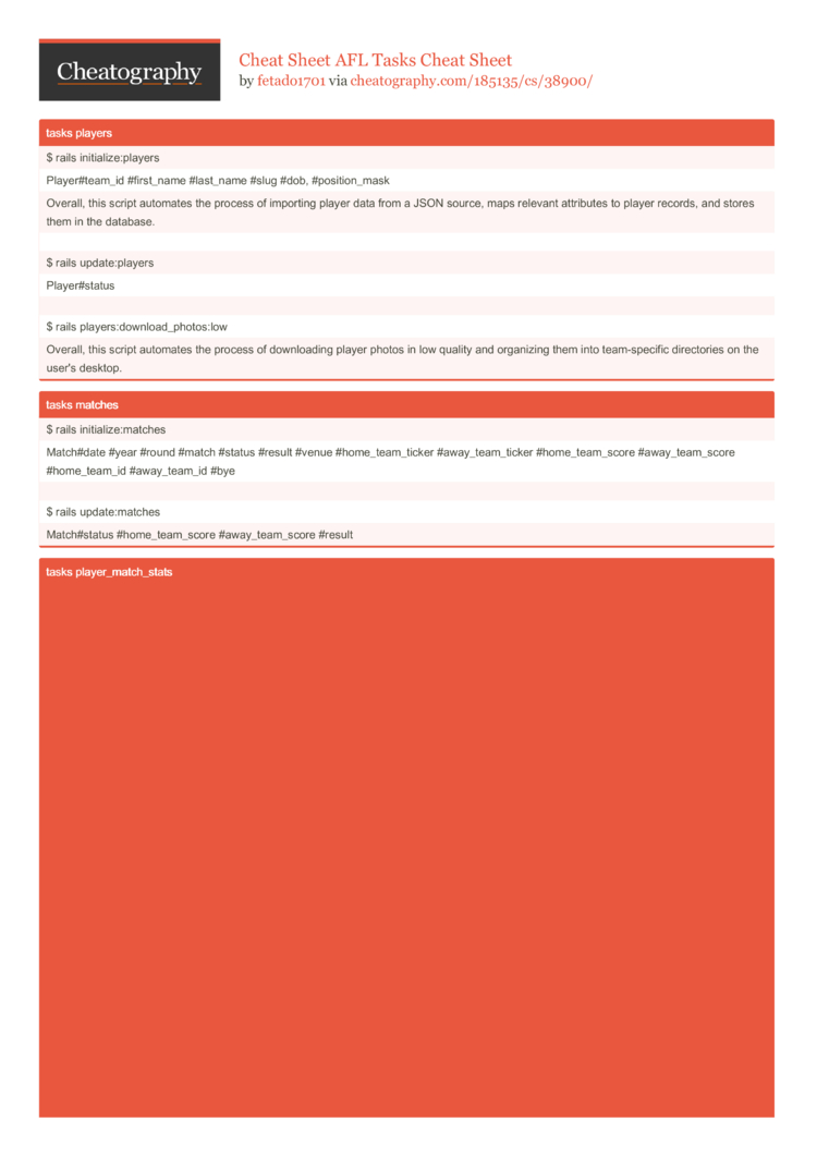 Cheat Sheet AFL Tasks Cheat Sheet by fetado1701 - Download free from ... Cheat Sheet AFL Tasks Cheat Sheet by fetado1701 - Download free from ...