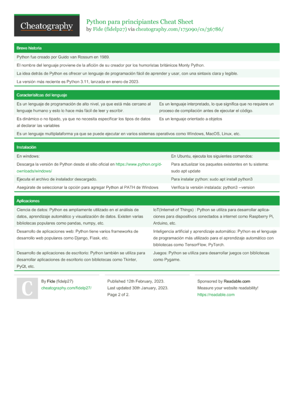 Python para principiantes Cheat Sheet by fidelp27 - Download free from ...