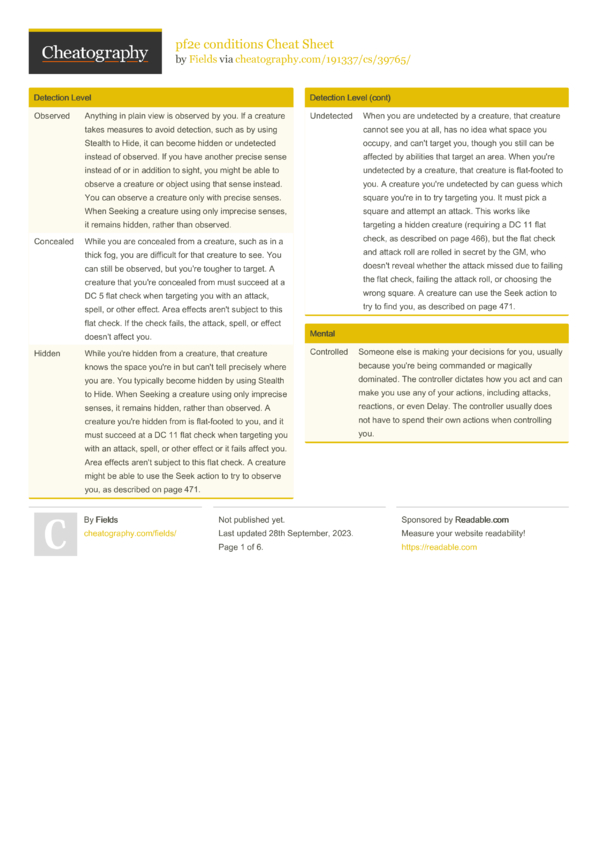 pf2e conditions Cheat Sheet by Fields - Download free from Cheatography ...