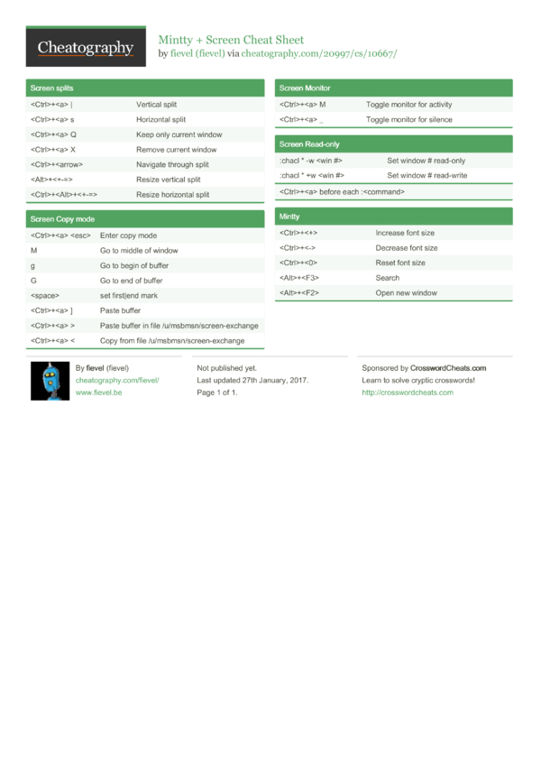 Mintty + Screen Cheat Sheet by fievel - Download free from Cheatography ...