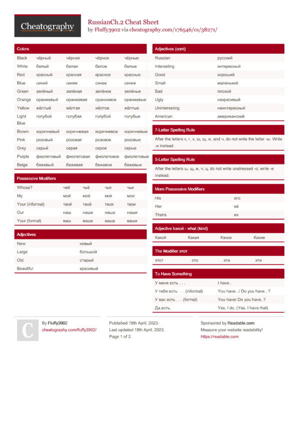 RussianCh.2 Cheat Sheet by Fluffy3902 - Download free from Cheatography ...