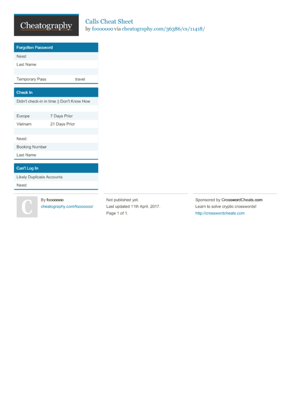 Calls Cheat Sheet by fooooooo - Download free from Cheatography ...
