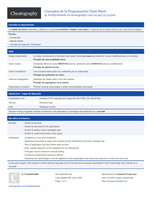 Conceptos de la Programación Cheat Sheet by FreddyAlmeida - Download ...