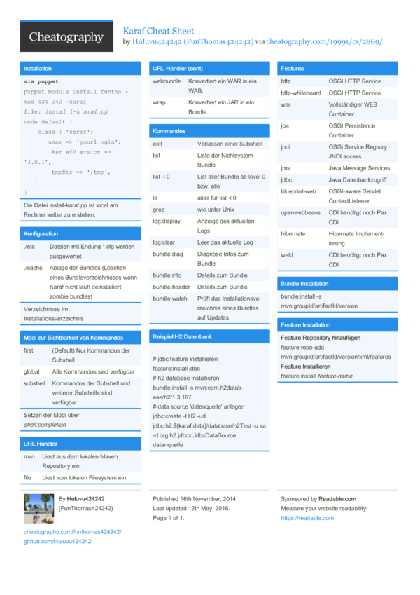 Karaf Cheat Sheet by FunThomas424242 - Download free from Cheatography ...