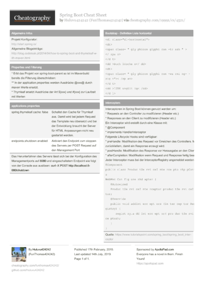 1 Spring-boot Cheat Sheet - Cheatography.com: Cheat Sheets For Every Occasion
