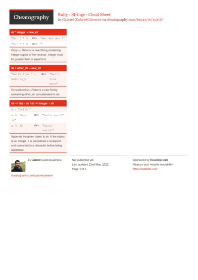 27 String Cheat Sheets - Cheatography.com: Cheat Sheets For Every Occasion