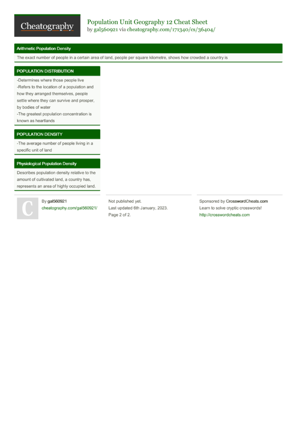 Population Unit Geography 12 Cheat Sheet by gal560921 - Download free from Cheatography ...