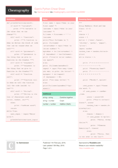 Cheat Sheets Matching "python" - Cheatography.com: Cheat Sheets For Every Occasion