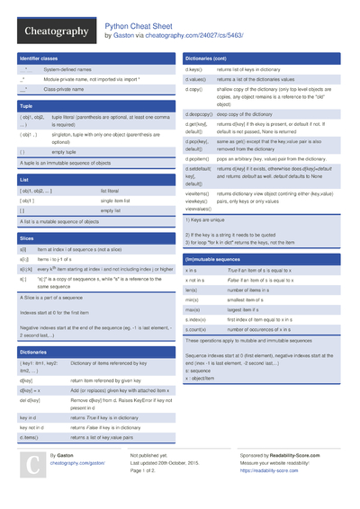 775 Python Cheat Sheets - Cheatography.com: Cheat Sheets For Every Occasion