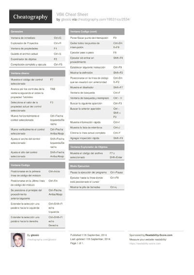 VBA for Excel Cheat Sheet by guslong - Download free from Cheatography ... VBA for Excel Cheat Sheet by guslong - Download free from Cheatography ...
