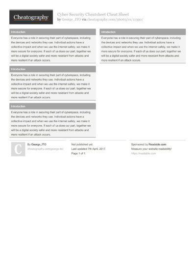 8 Cyber Cheat Sheets - Cheatography.com: Cheat Sheets For Every Occasion
