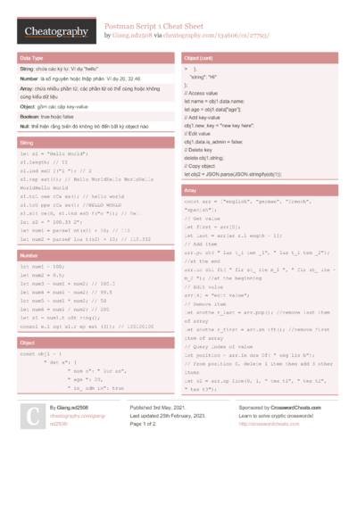 Postman Script 2 Cheat Sheet by Giang.nd2508 - Download free from ...